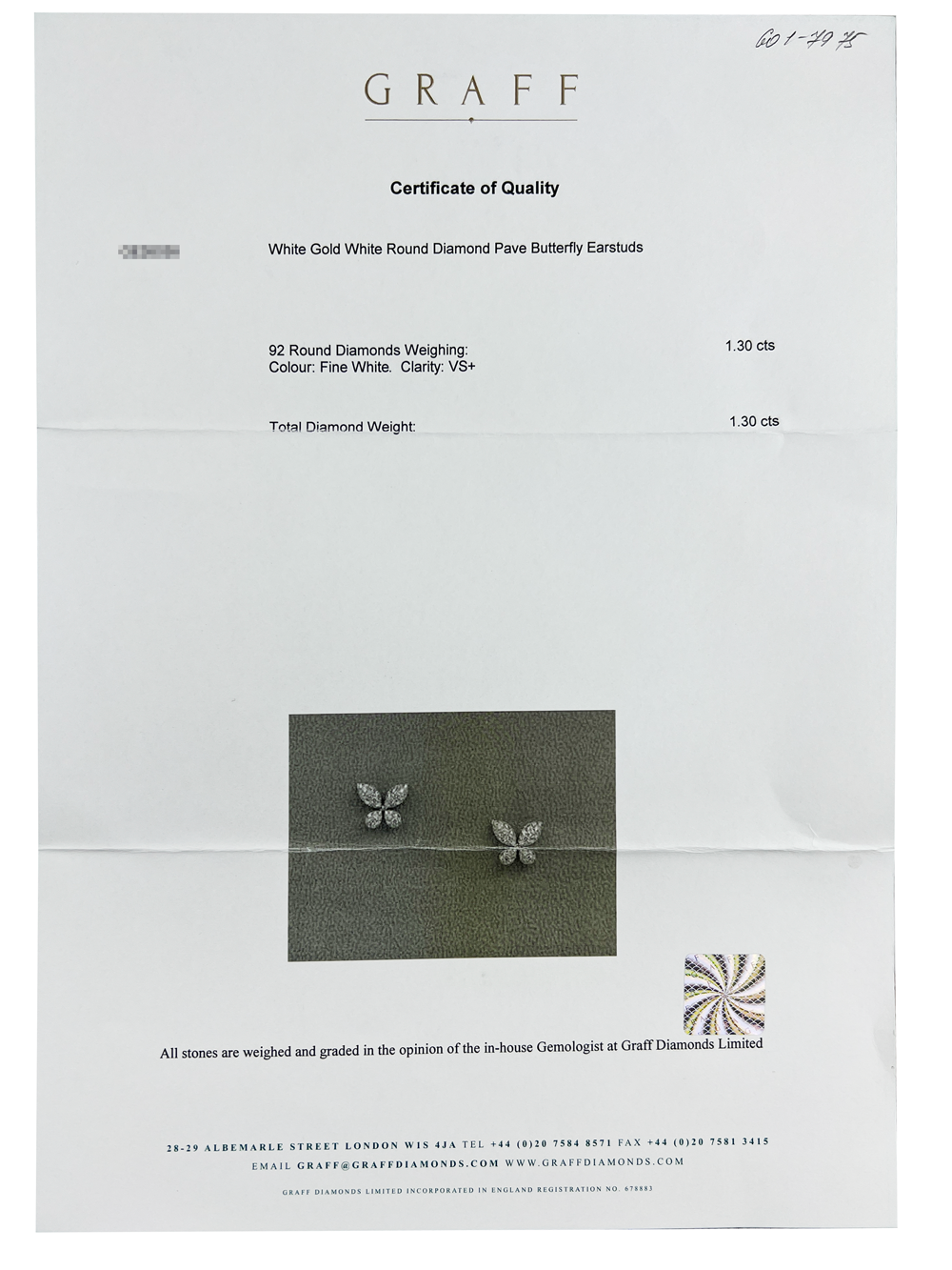 Серьги GRAFF White Gold Diamond Pave Butterfly GE (36909) купить в ...